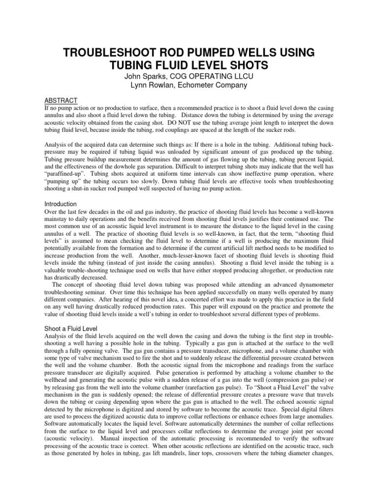 Troubleshoot Rod Pumped Wells With Tubing Fluid Shots SWPSC 2014 | PDF | Casing (Borehole) | Leak