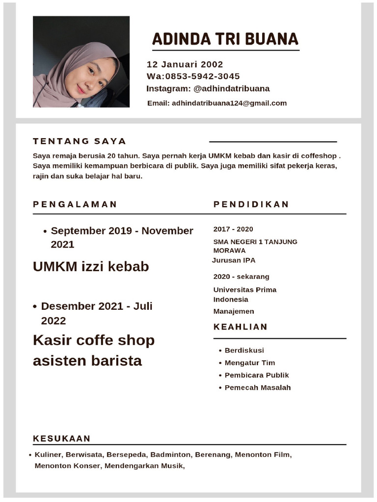 Lamaran Kerja Adinda Tri Buana | PDF