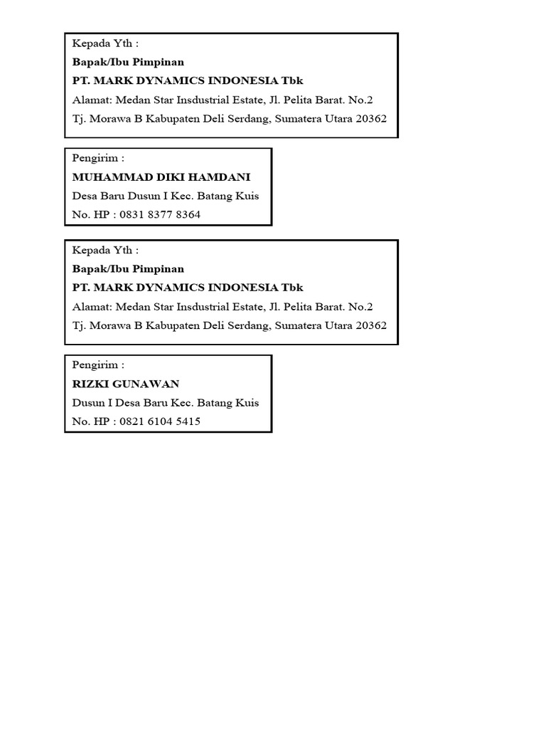 Lamaran Kerja Muhammad Diki Hamdani | PDF
