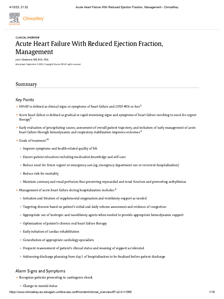Acute Heart Failure With Reduced Ejection Fraction, Management ...