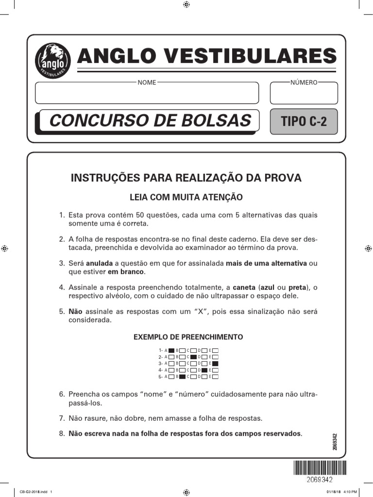 Anglo Vestibulares: Concurso de Bolsas | PDF