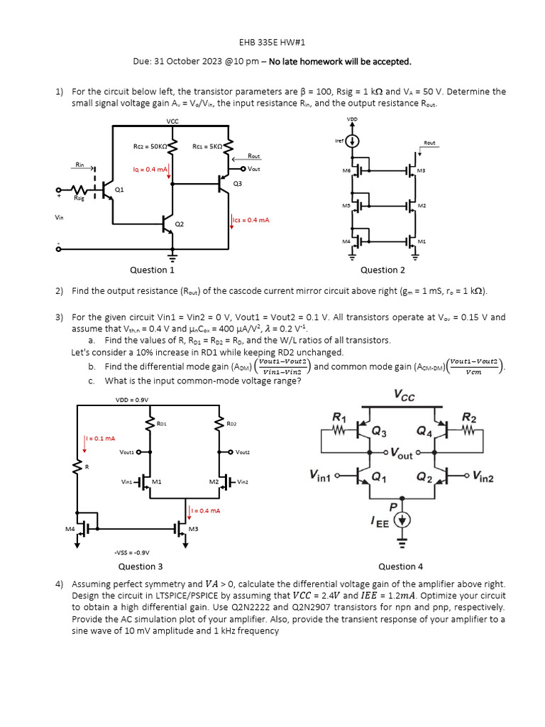 HW1 2023 Version 2 | PDF | Amplifier | Bipolar Junction Transistor