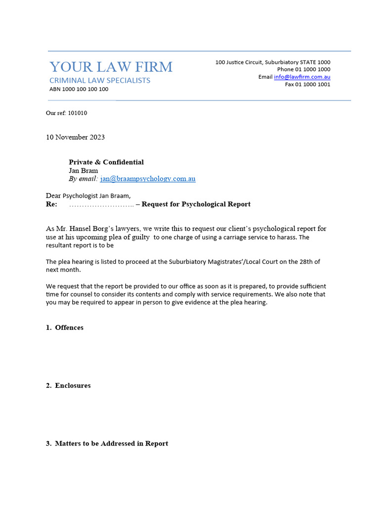 Request for Psychological Report | PDF