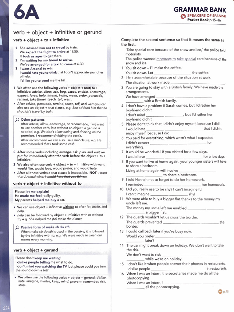 Verb + Object + Infinitive or Gerund | PDF