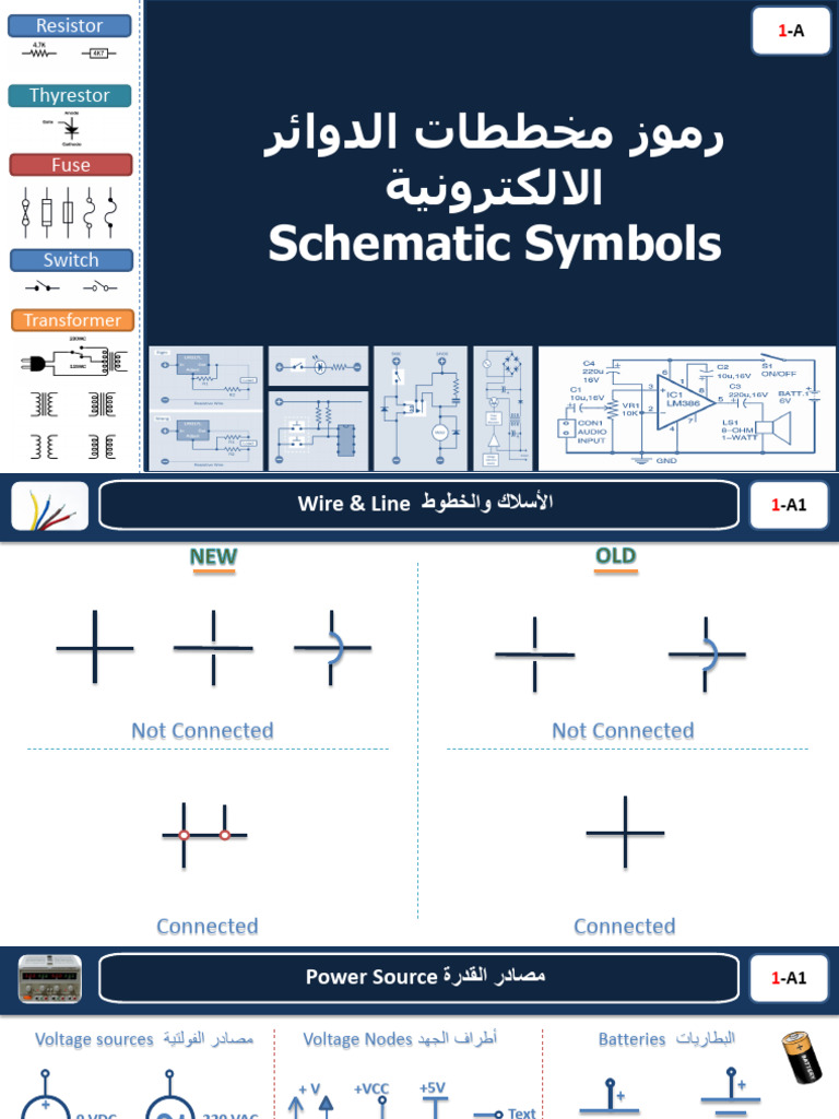 Electronic Symbols - 1.2.3.4 رموز العناصر الألكترونية | PDF | Electrical Connector | Diode