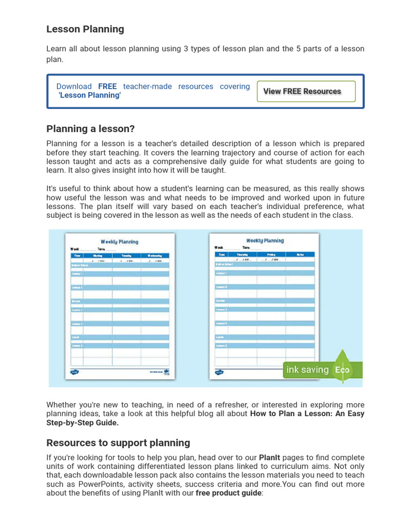 3 Types of Lesson Plan & The Five Parts of A Lesson - Wiki | PDF ...