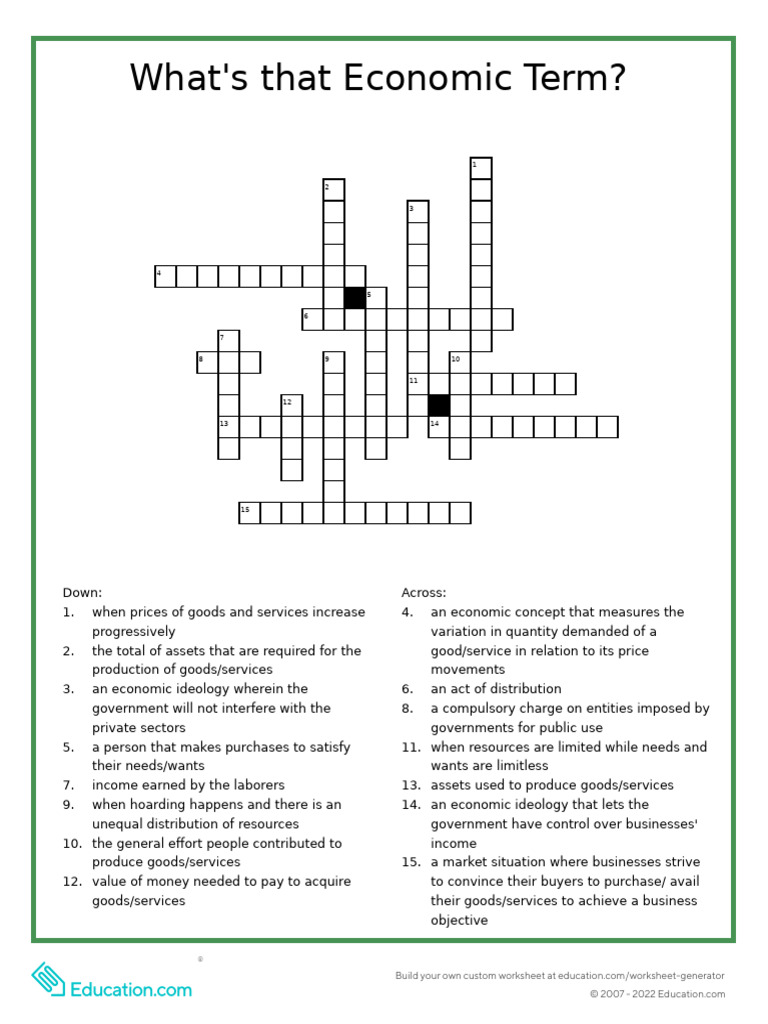 PDF Economics Crossword | PDF | Goods | Prices