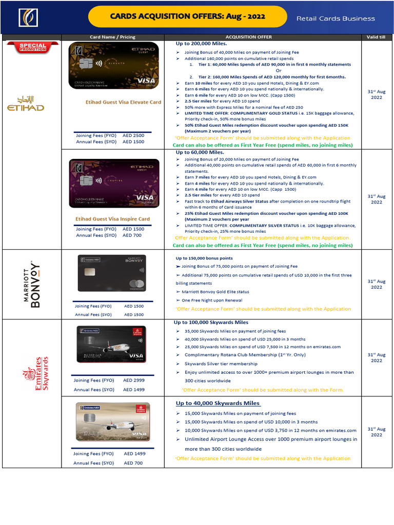 Credit Card Acquisition Offers Updated Latest Version - Aug - 2022 ...