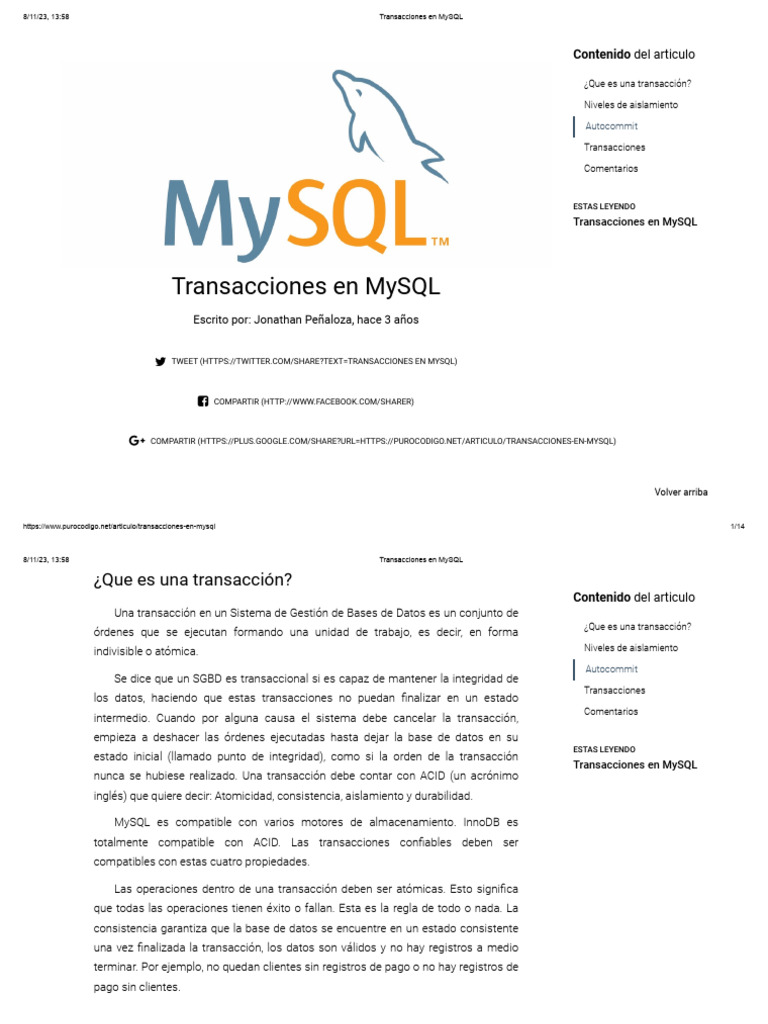 Transacciones en MySQL | PDF | Transacción de base de datos | SQL