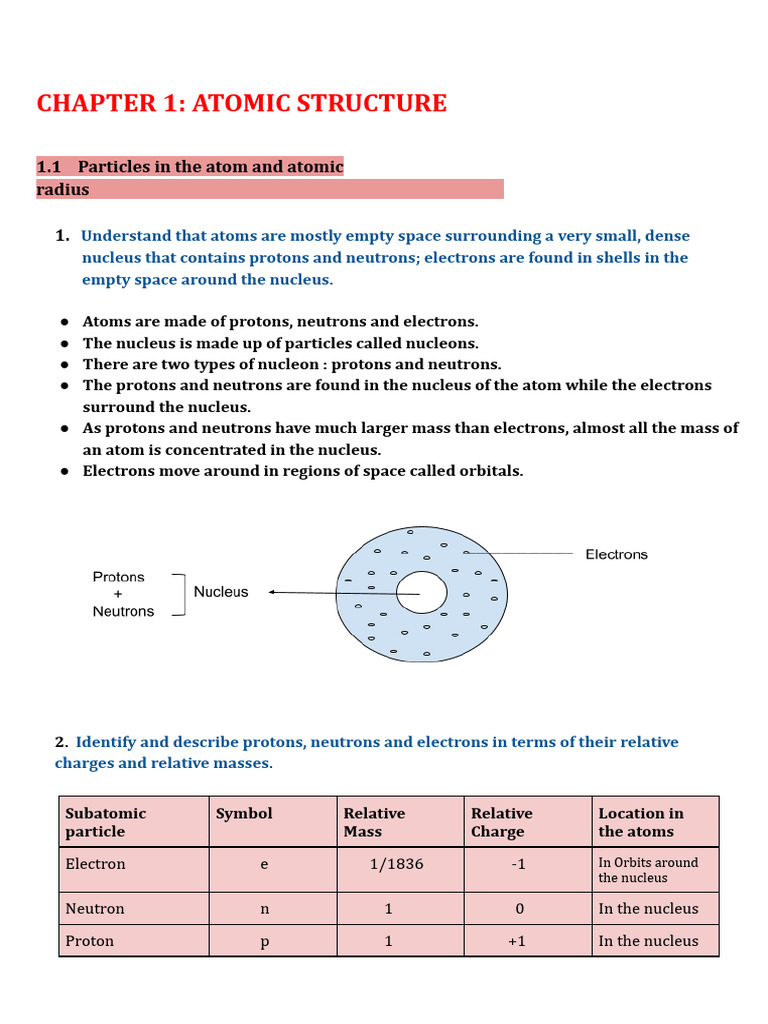 Chapter 1 - Atomic Structure | PDF | Atomic Nucleus | Proton