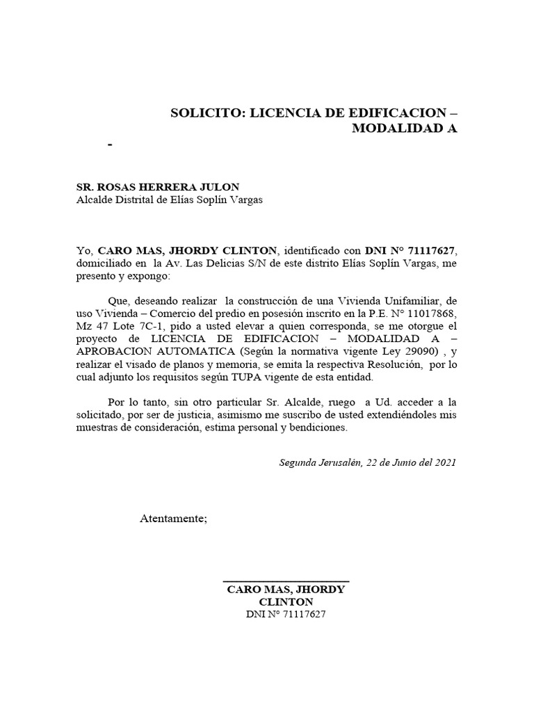 SOLICITUD LICENCIA DE EDIFICACION | PDF