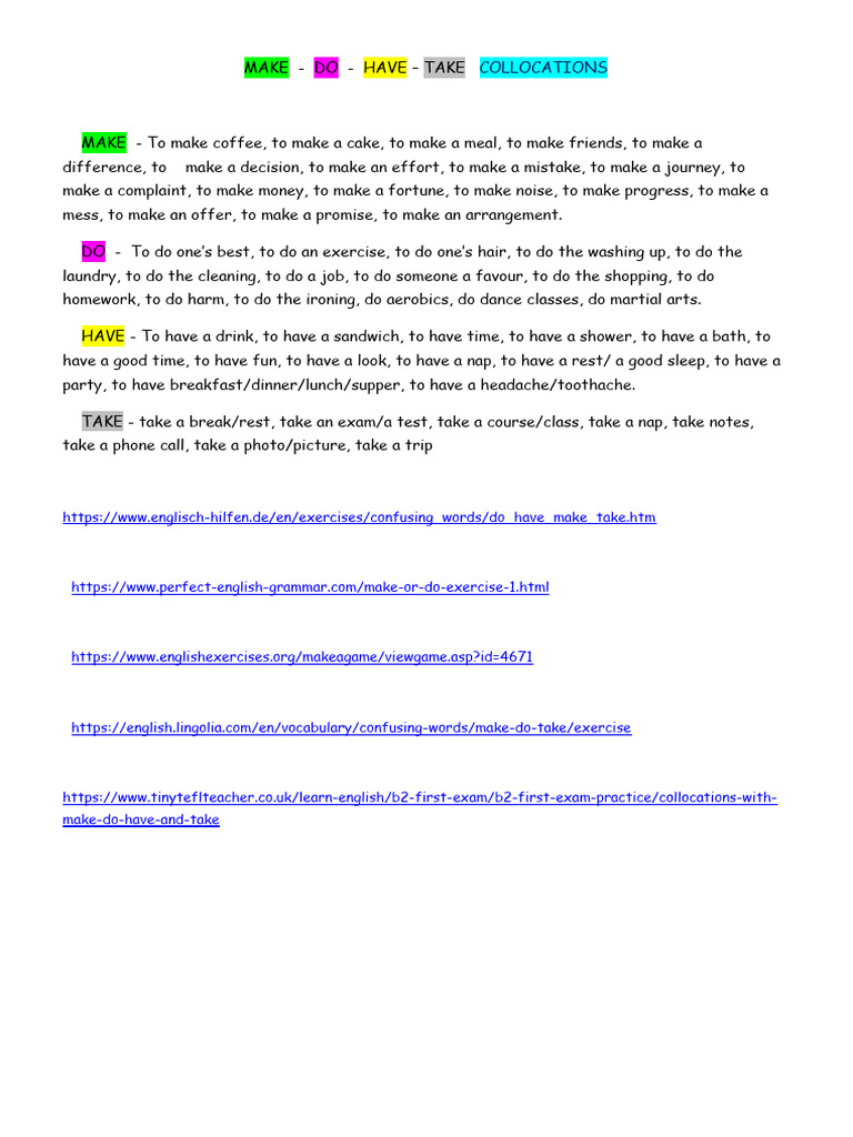 Collocations: Make, Do, Have, Take | PDF