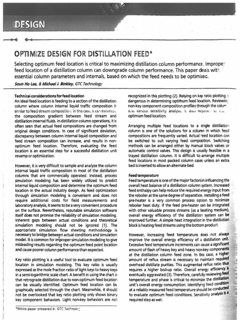 Optimize Design For Distillation Feed | PDF