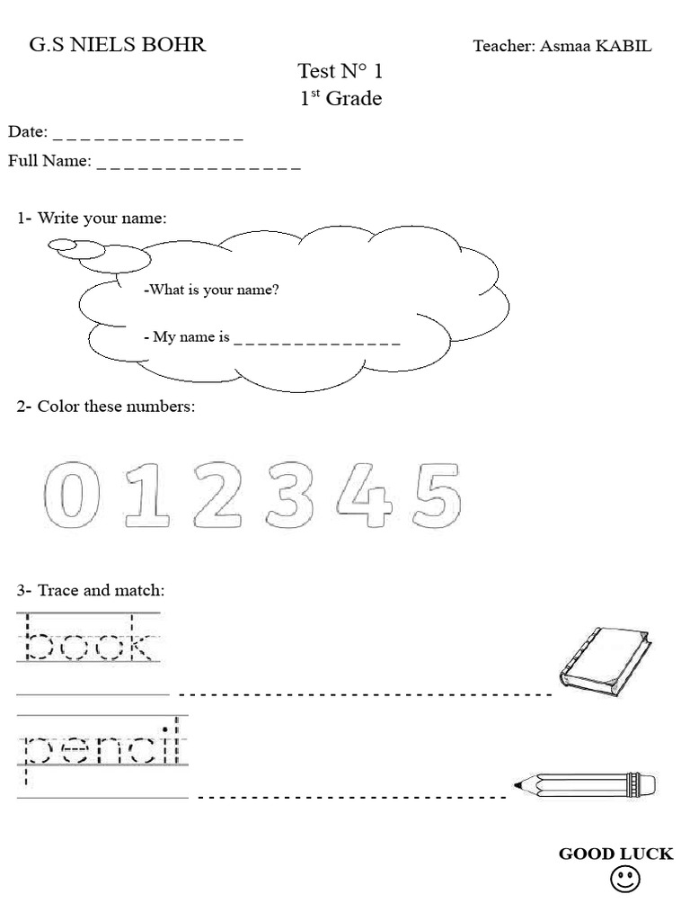 1st Grade Test 1 | PDF