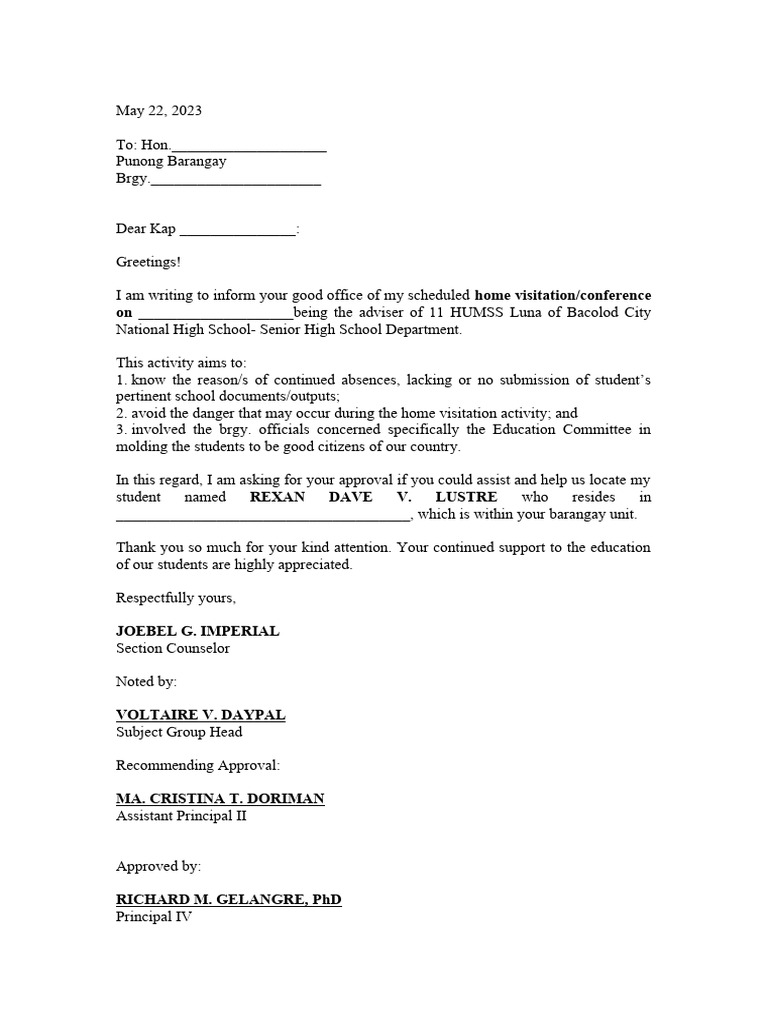 Letter To The Brgy Captain | PDF