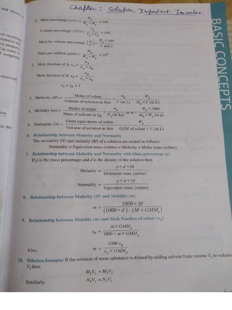 All Formulae of Chapter Solution | PDF