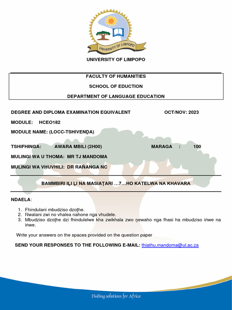 Hcev181 Tshivenda Language of Communication Competence 2023 | PDF ...