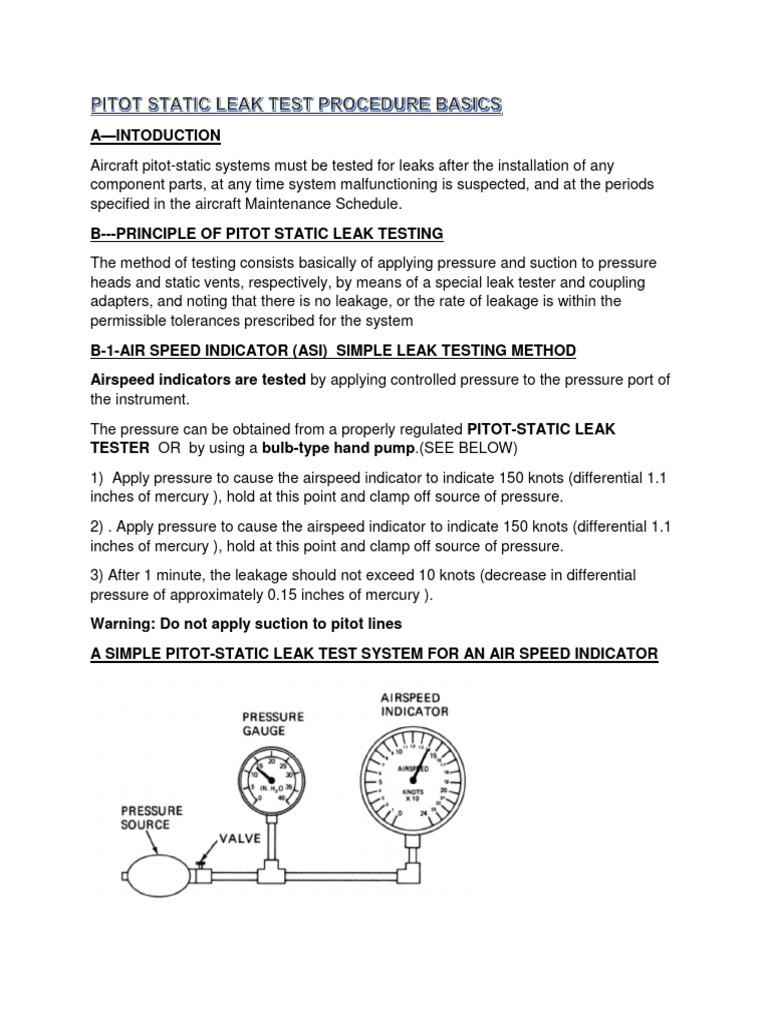 Pitot-Static Leak Testing Procedures | PDF | Airspeed | Measuring ...