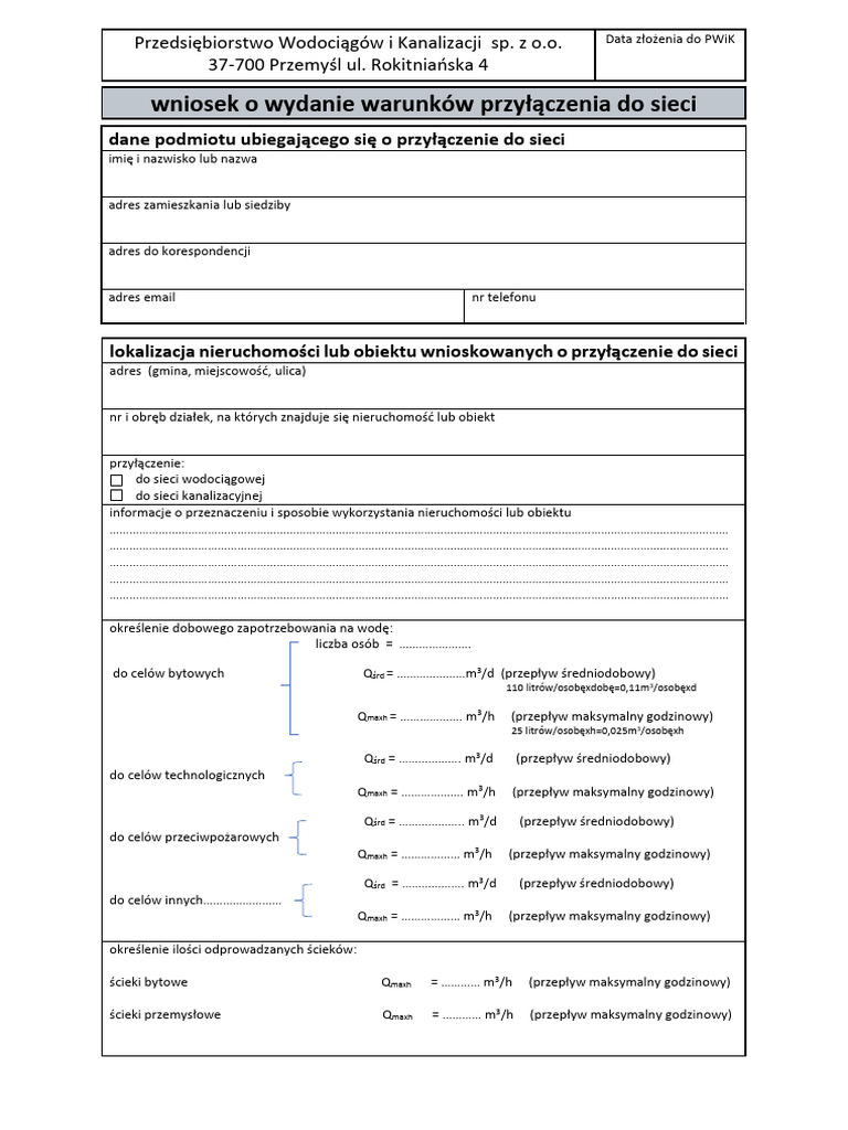 Wniosek-o-wydanie-warunków-przyłączenia-do-sieci2 | PDF