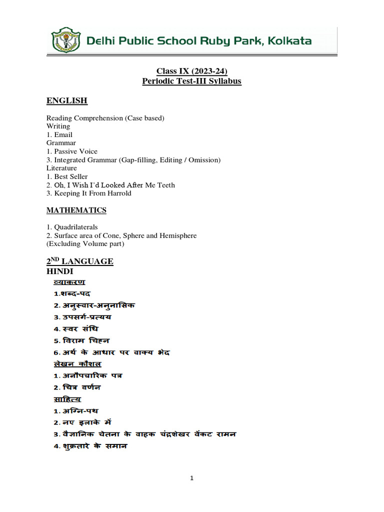 Class IX PT3 Syllabus (2023-24) | PDF