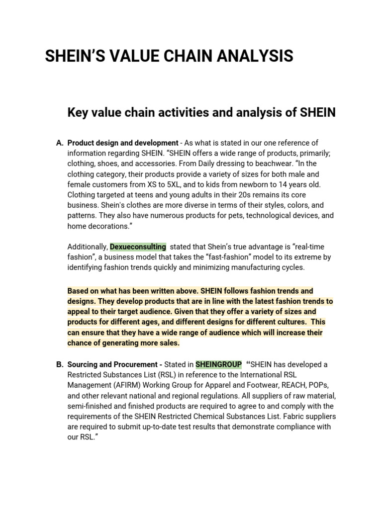 Shein's Value Chain Analysis | PDF | Cost Of Living | Supply Chain