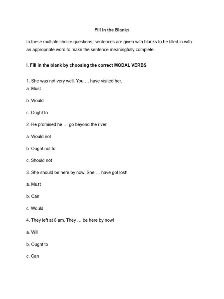 Fill in The Blanks - English Exercise | PDF | Grammar | Syntax