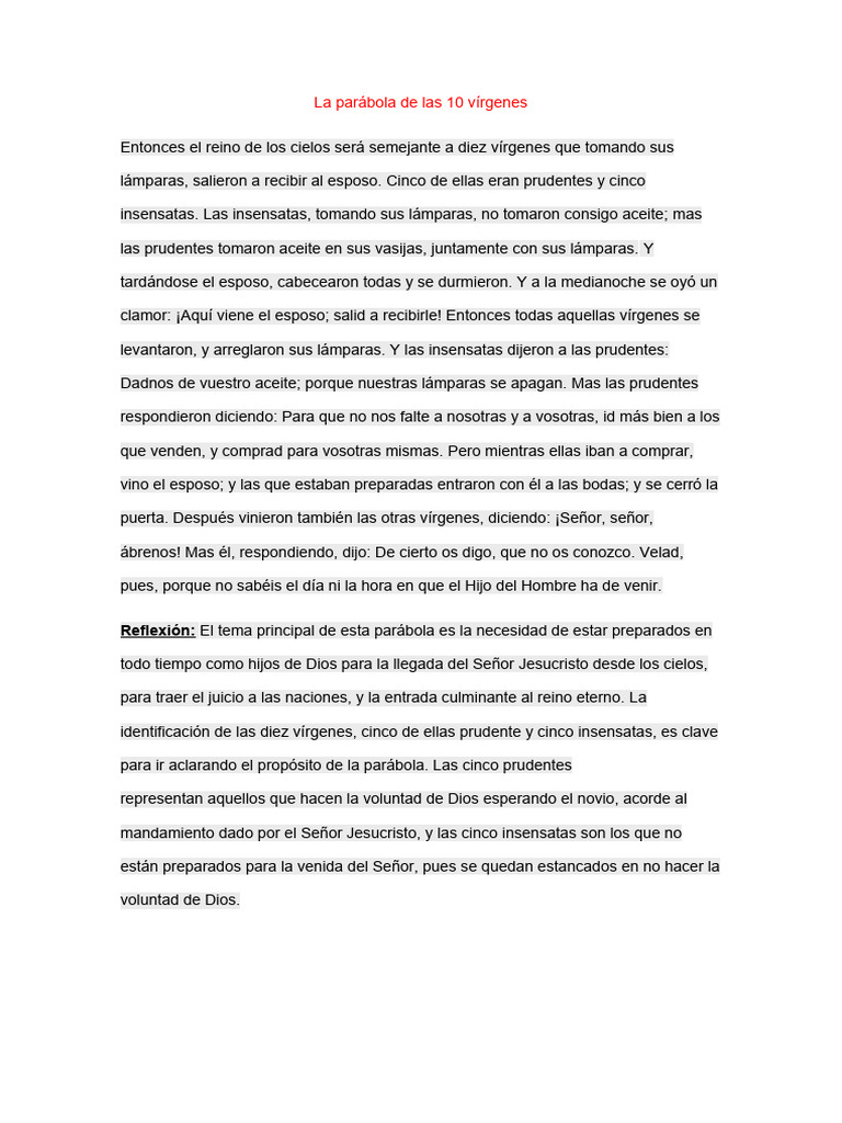 La parábola de las 10 vírgenes | PDF