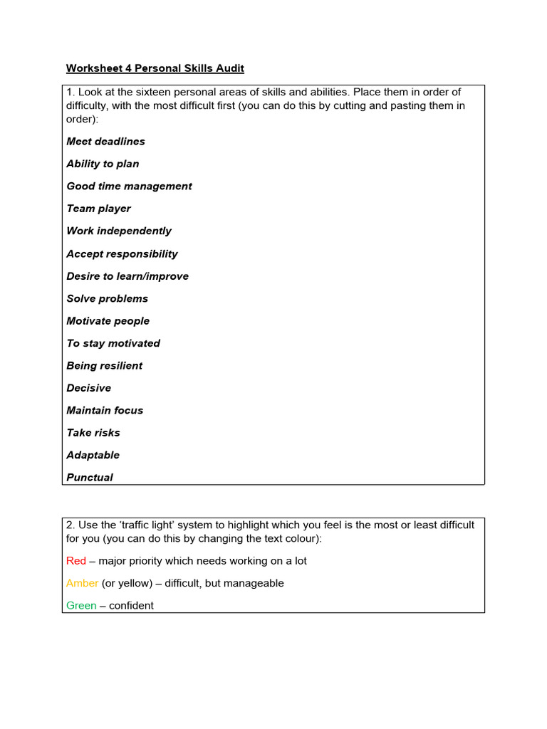 Personal Skills Audit Guide | PDF | Self-Improvement