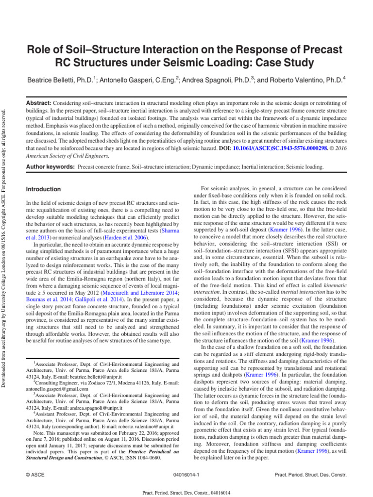 Role of Soil-Structure Interaction On The Response of Precast RC Structures Under Seismic ...