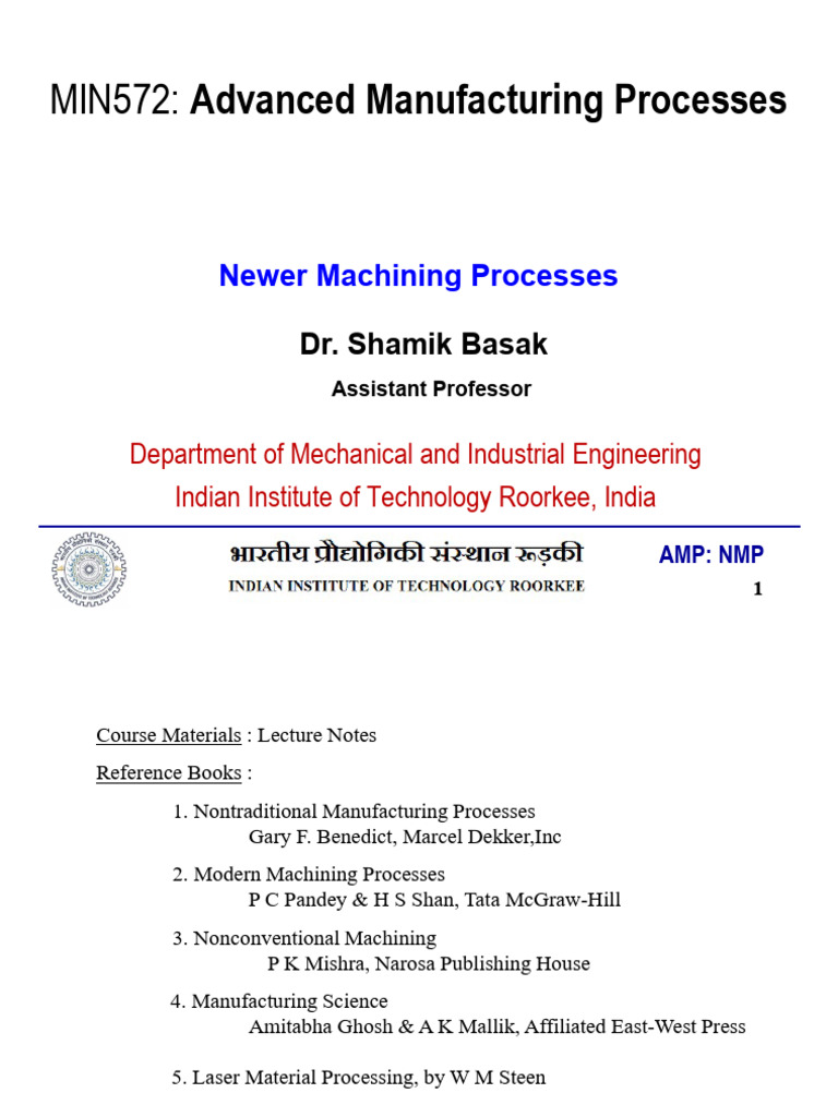 AMP (MIN572) Lecture 1 NTM | PDF | Machining | Fracture
