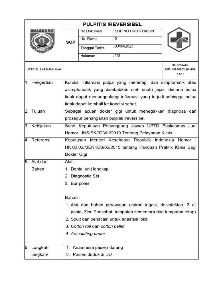 Sop Pulpitis Ireversibel | PDF
