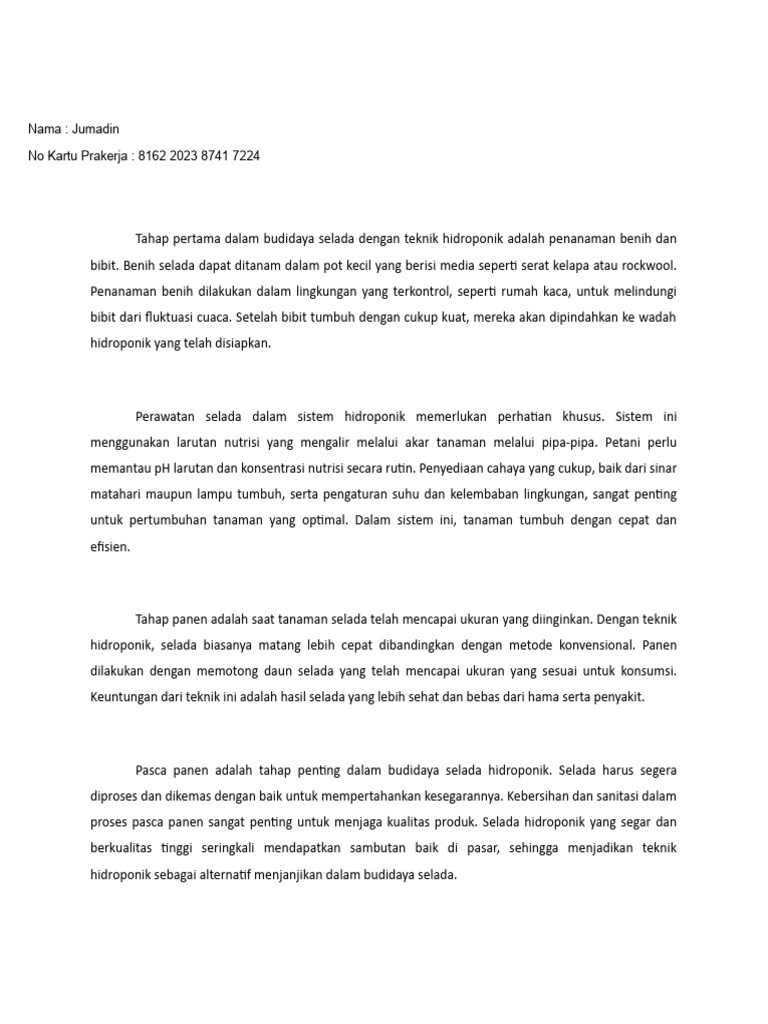 TPM 4 Laporan Penerapan Teknik Hidroponik - (Jumadin) | PDF