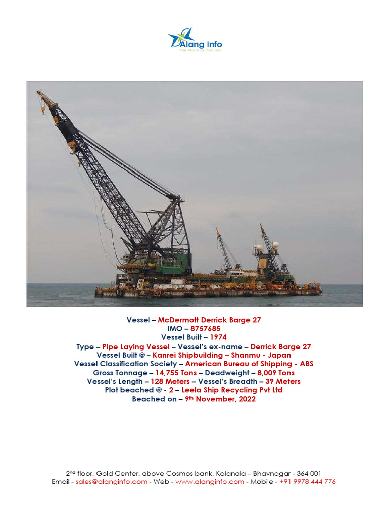 McDermott Derrick Barge 27 Details | PDF | Machines | Engines