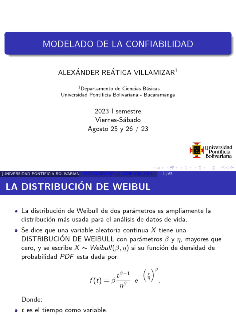 Presentación + Weibull | PDF | Ingeniería de confiabilidad | Distribución normal