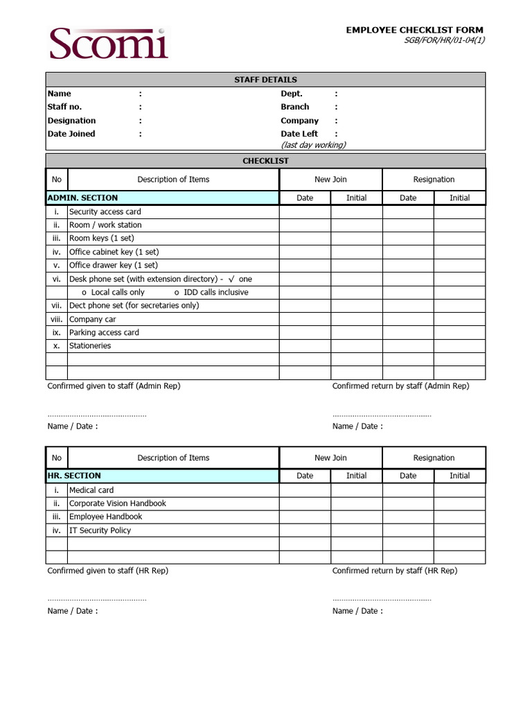 HR - Employee Checklist Form | PDF