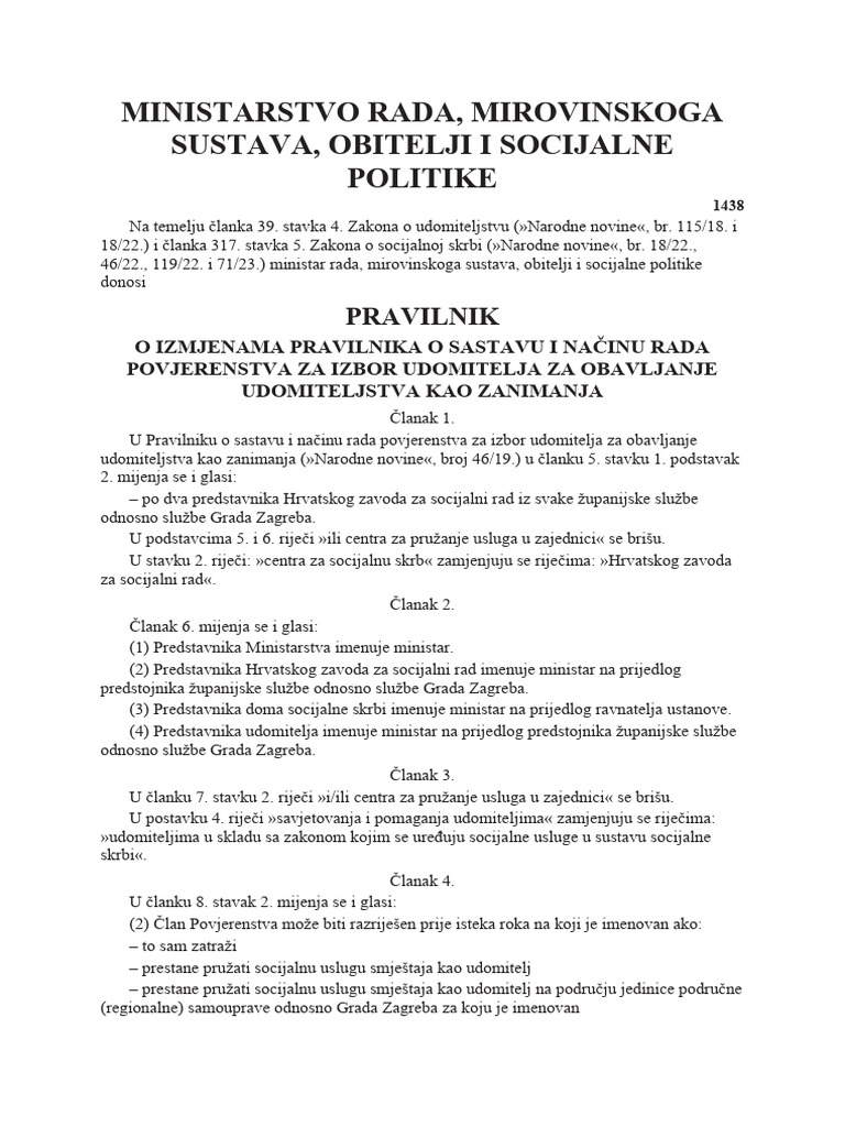Pravilnik o Izmjenama Pravilnika o Sastavu I Načinu Rada Povjerenstva ...