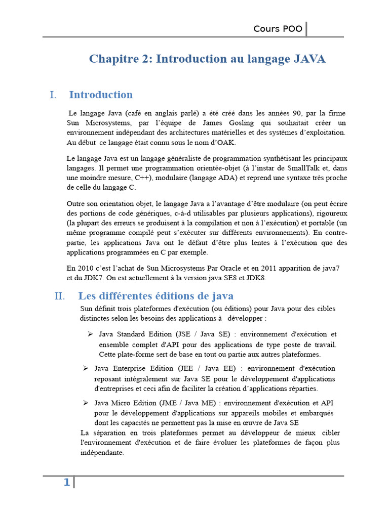 Chapitre 2poo | PDF | Java (Langage de programmation) | Compilateur