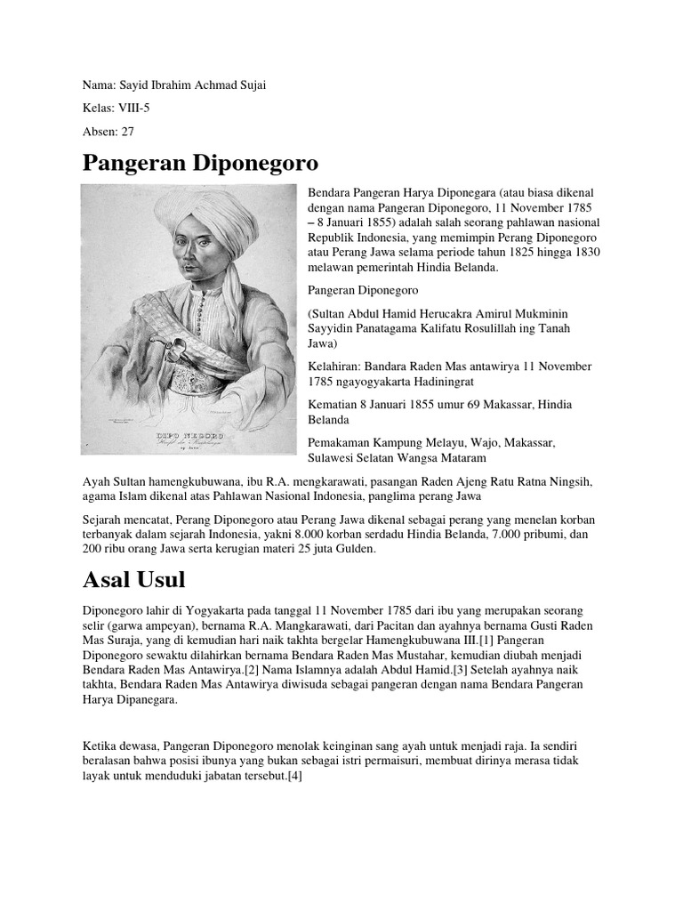 Pangeran Diponegoro: Pahlawan Perang Jawa | PDF