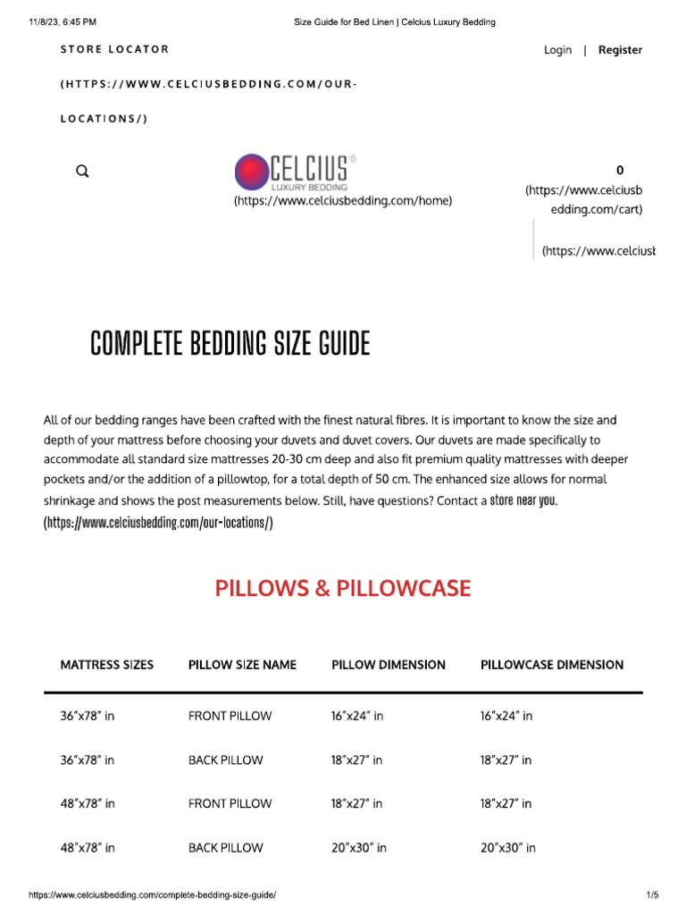 Complete Bedding Size Guide | PDF