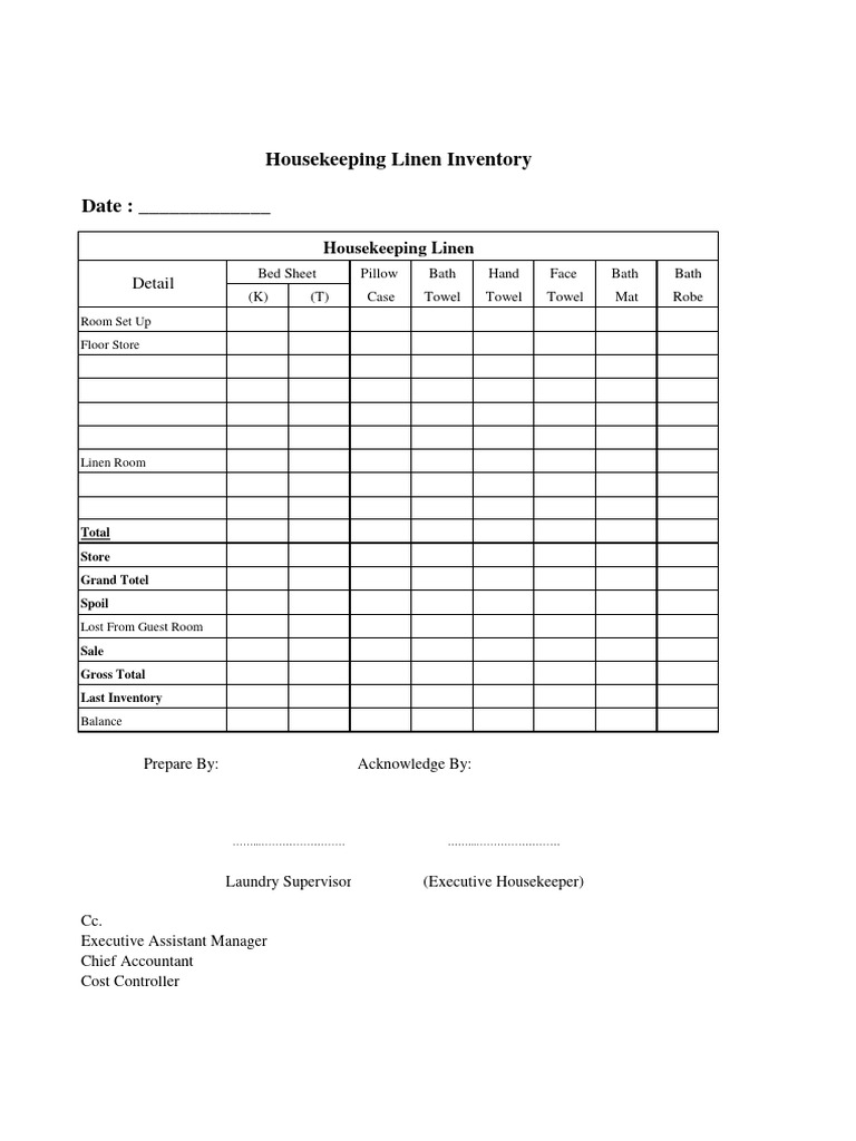 Linen Inventory Check | PDF