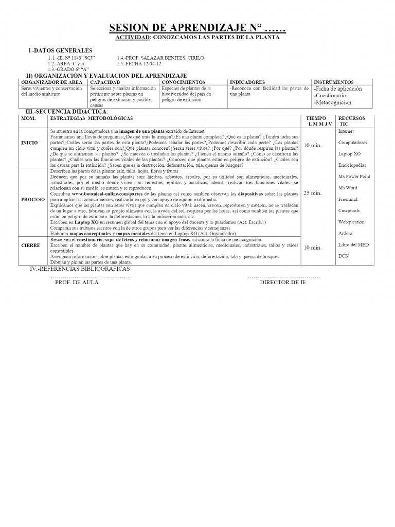 Sesion de Aprendizaje Las Plantas y Sus Partes | PDF