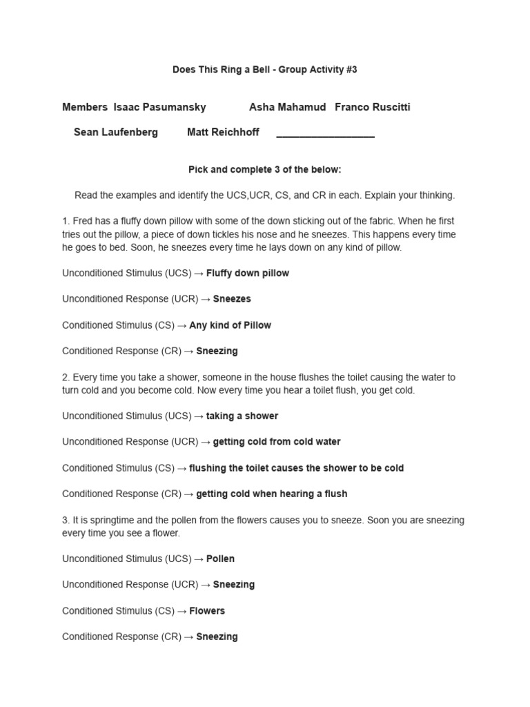 Conditioning Examples and Group Activity | PDF | Classical Conditioning ...