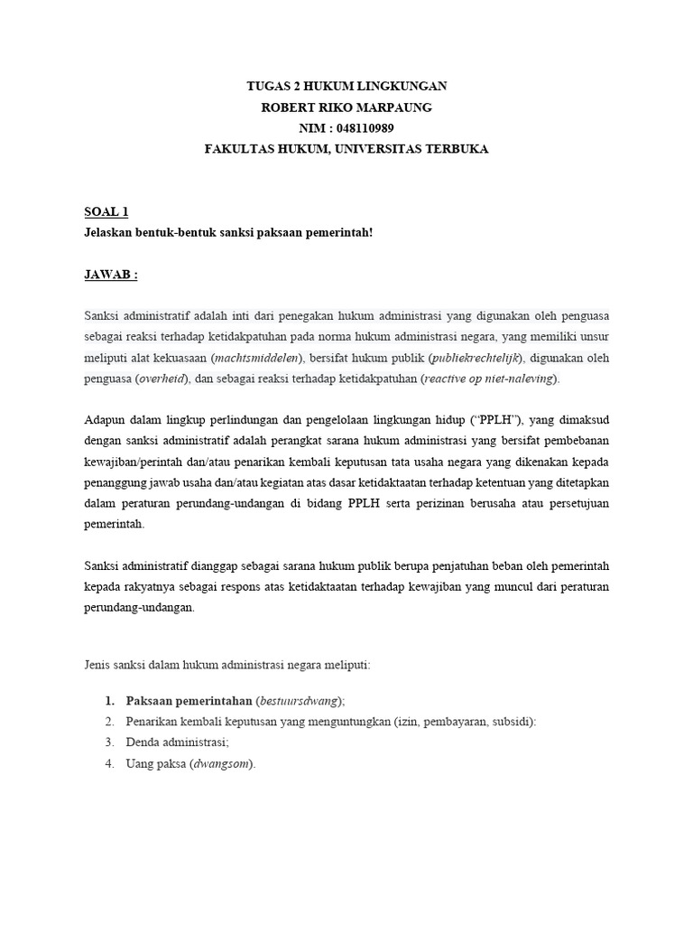 Tugas 2 Hukum Lingkungan PDF | PDF | Ilmu Sosial