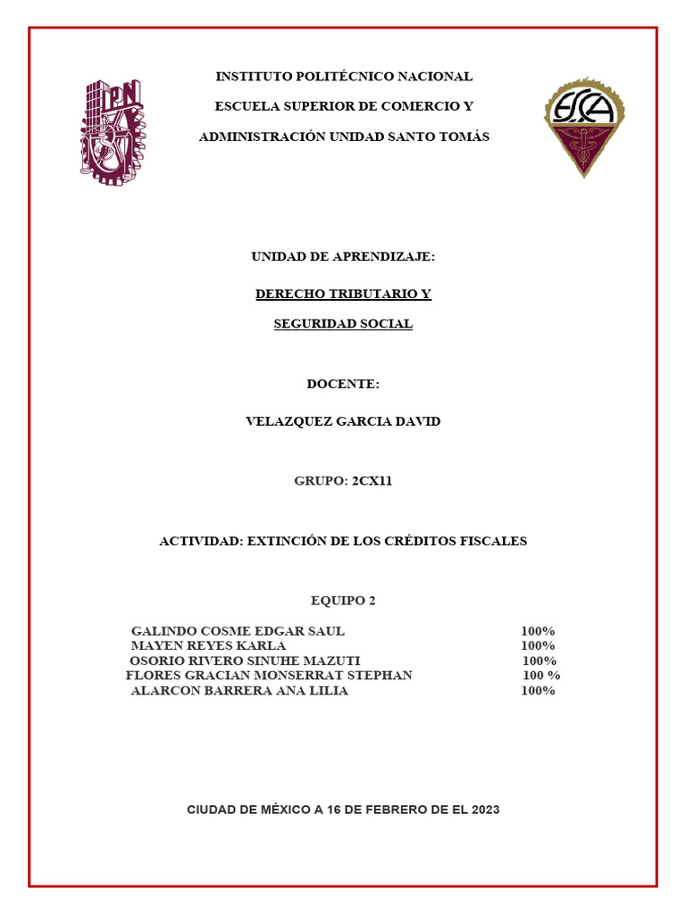 EQUIPO 2_U3_EXTINCIÓN DE LOS CRÉDITOS FISCALES | PDF | Pagos | Dinero