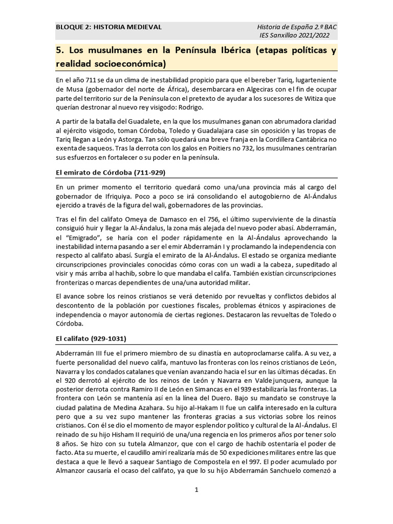 BLOQUE 2 Historia Medieval | Descargar gratis PDF | Al Andalus | Feudalismo