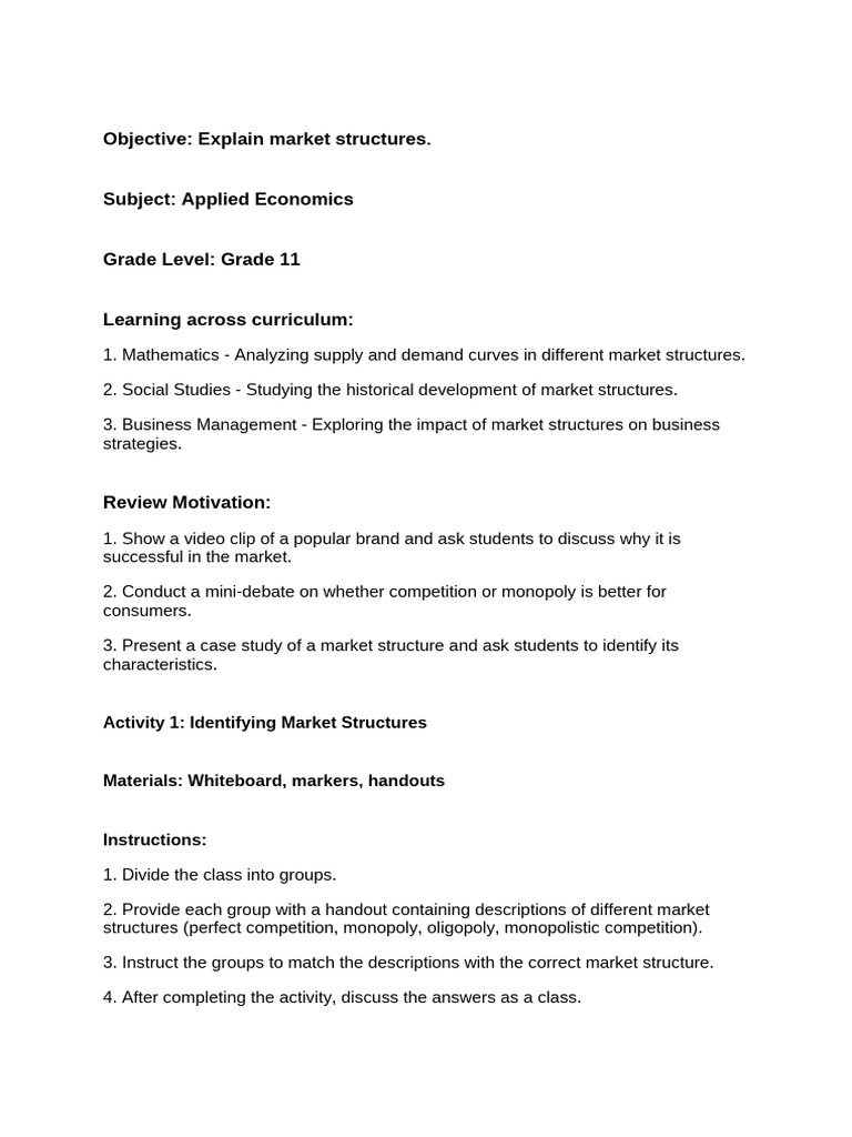 Lesson Plan | PDF | Monopoly | Perfect Competition