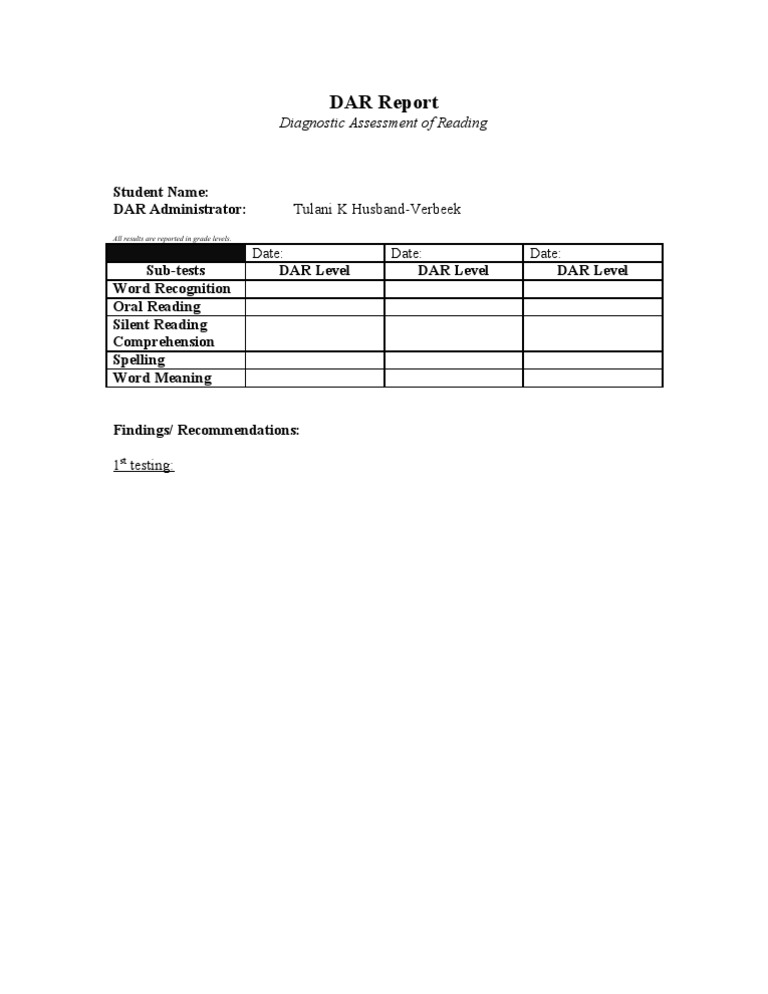 DAR Report: Reading Assessment Overview | PDF | Language Arts ...