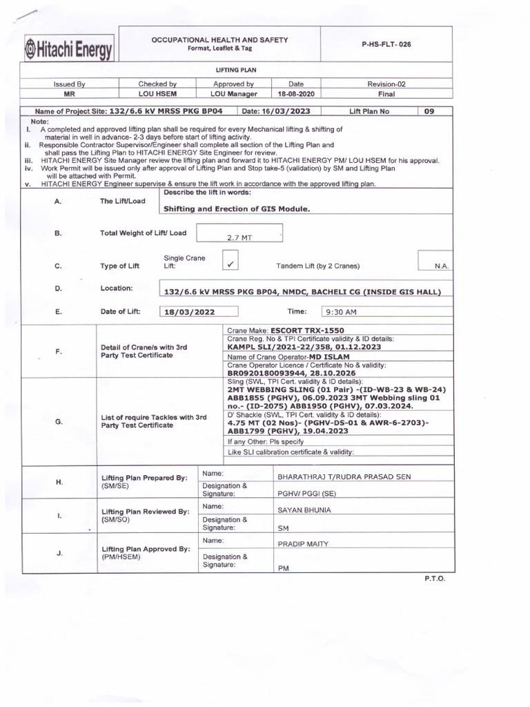 Lifting Plan 09 | PDF