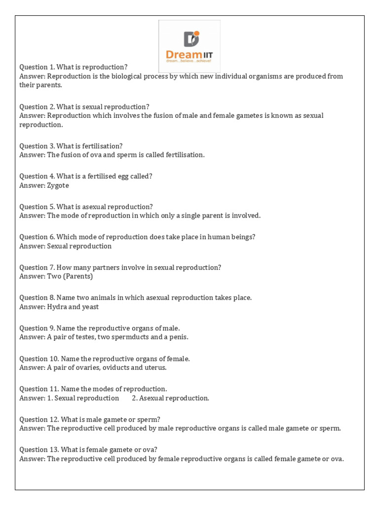 Reproduction Extra Questions | PDF | Fertilisation | Sexual Reproduction