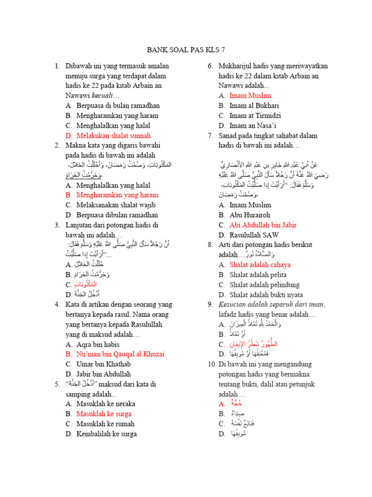 Soal Hadist Kelas 7 | PDF
